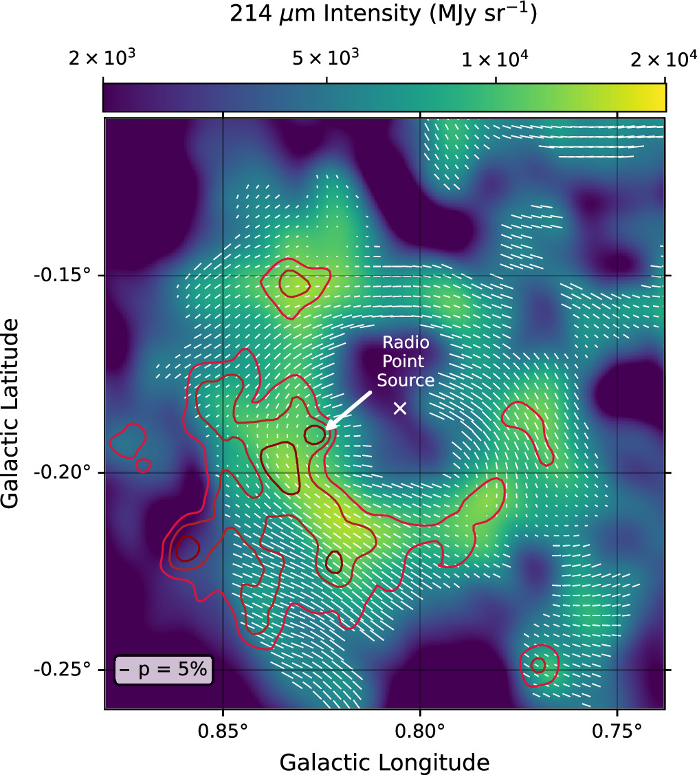 SOFIA/HAWC+ Far-infrared Polarimetric Large Area CMZ Exploration Survey. II. Detection of a ...