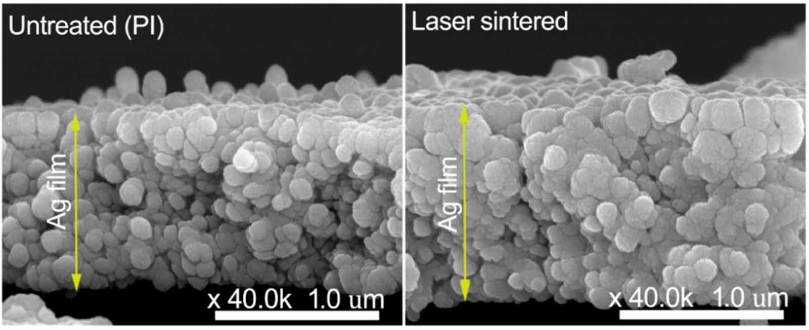 Ultrashort laser sintering of printed silver nanoparticles on thin ...