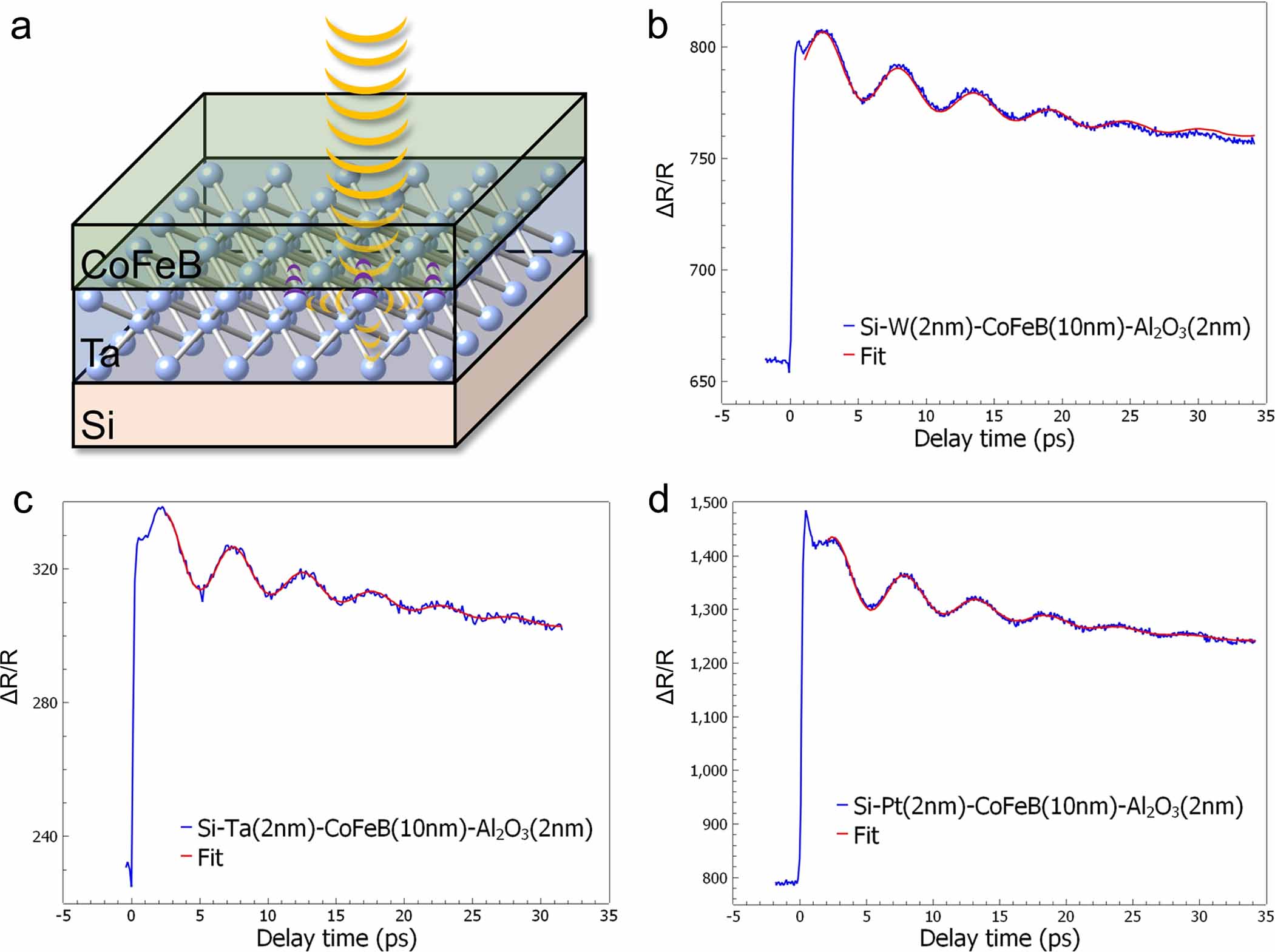 Control of coherent phonon dynamics in CoFeB/heavy metal heterojunction ...