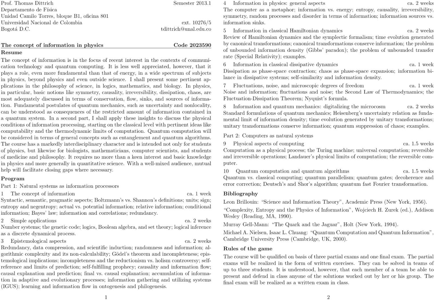 'The concept of information in physics': an interdisciplinary topical ...