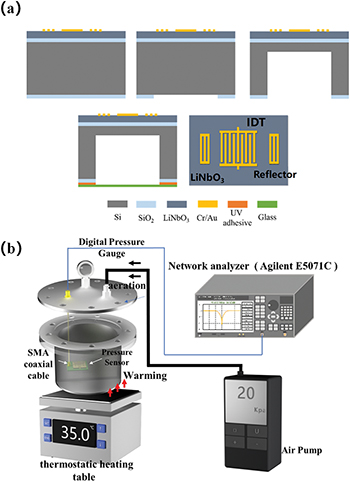 SAW pressure sensor based on 128° Y-X-cut lithium niobate ferroelectric ...