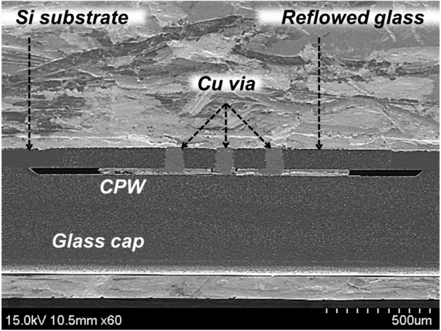 Through-glass copper via using the glass reflow and seedless ...