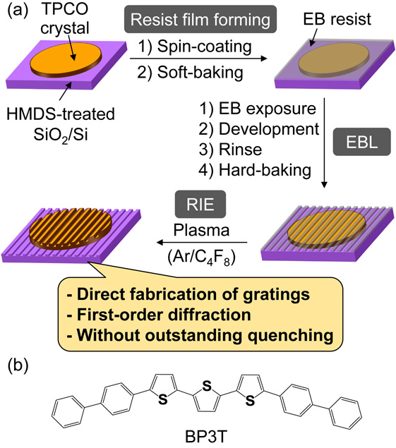 Direct fabrication of diffraction grating onto organic single crystals ...
