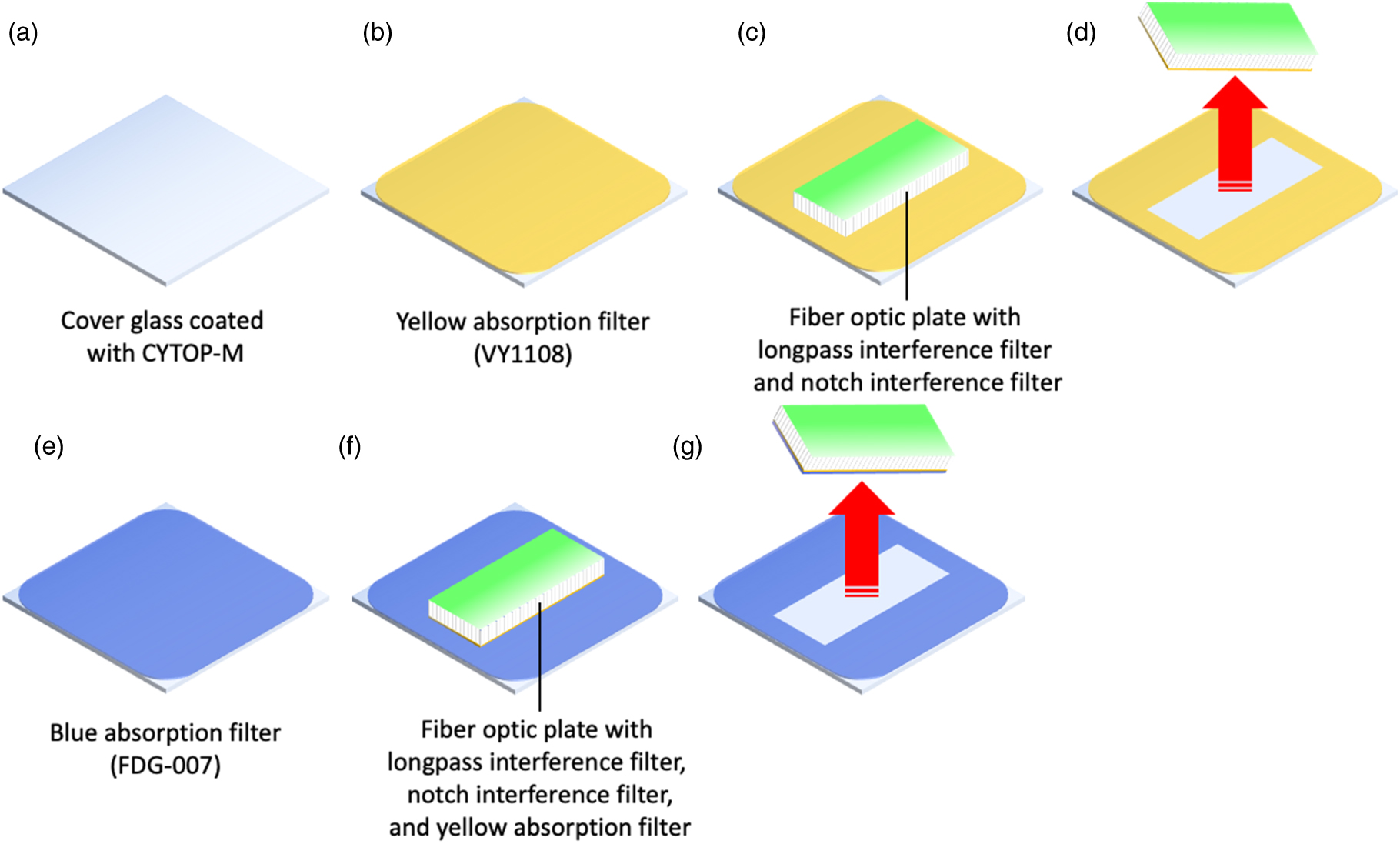 Lensless dual-color fluorescence imaging device using hybrid filter ...
