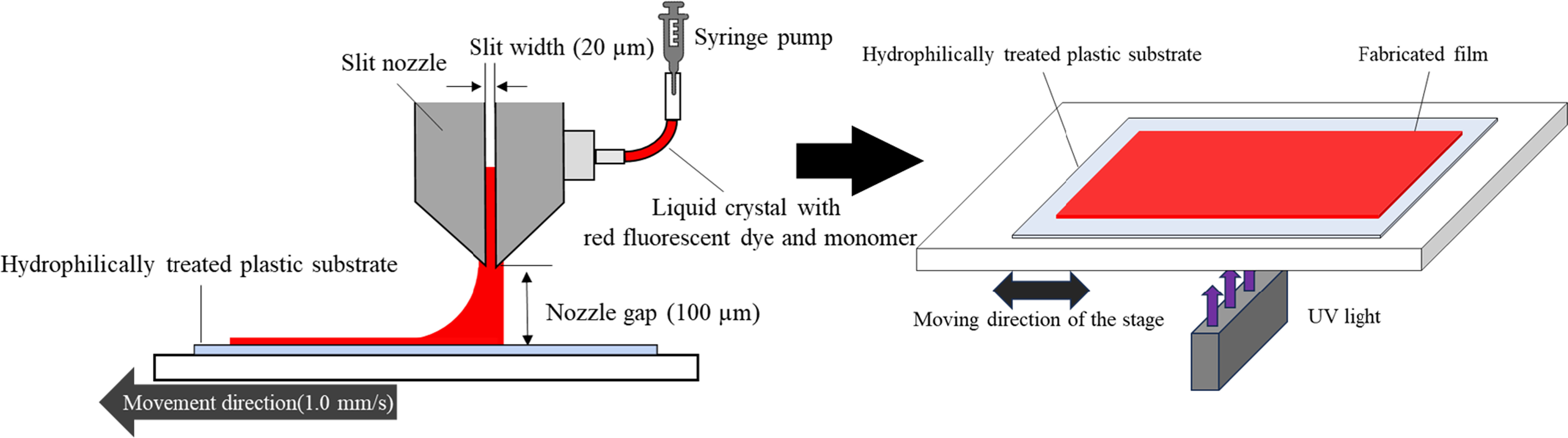 Slit-coating of nematic liquid crystal and organic fluorophore mixtures ...