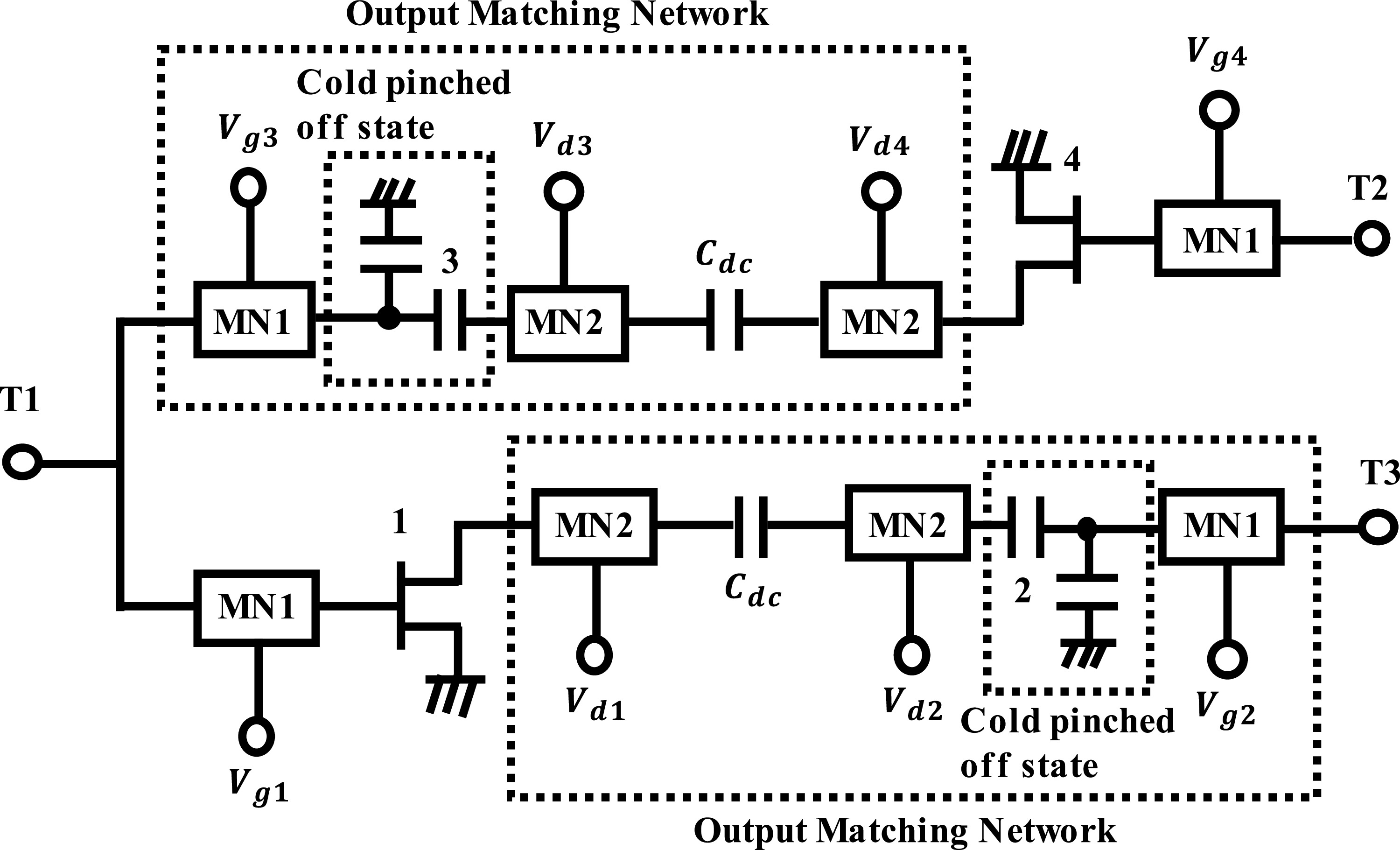 GaN/SiC SPDT gain switch MMICs utilizing bidirectional FET amplifiers ...