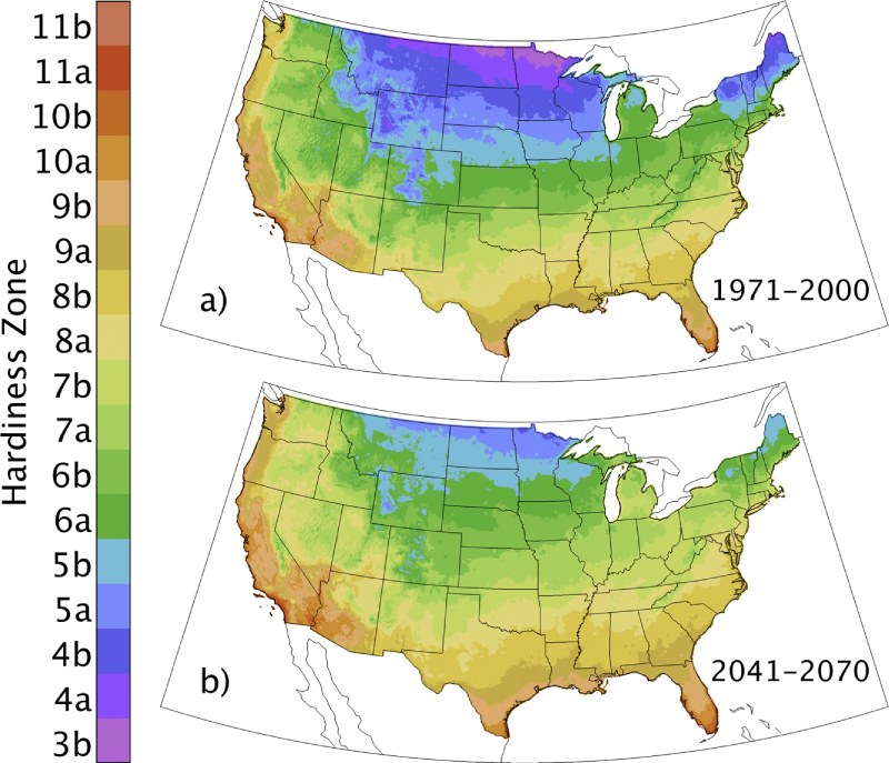 Projected changes in cold hardiness zones and suitable overwinter ...