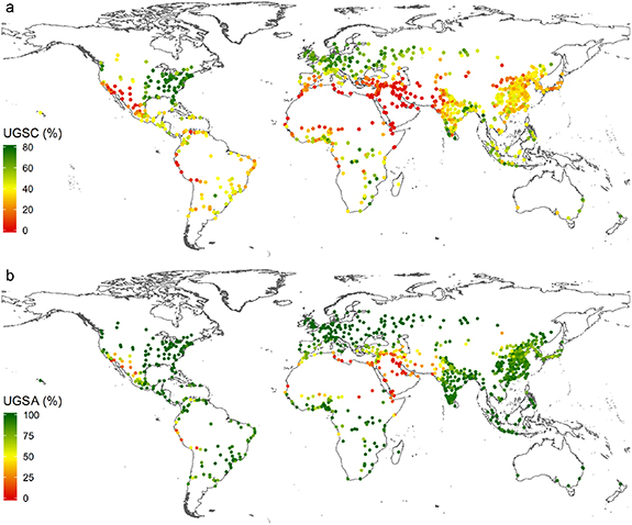 Mapping the maximum extents of urban green spaces in 1039 cities using ...