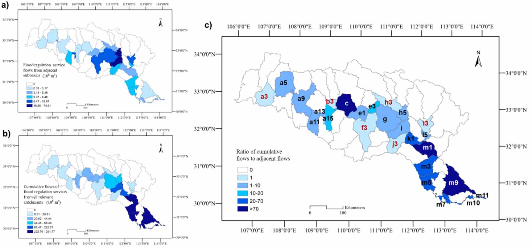 Navigating the ecosystem flood regulation service flows from subbasin ...