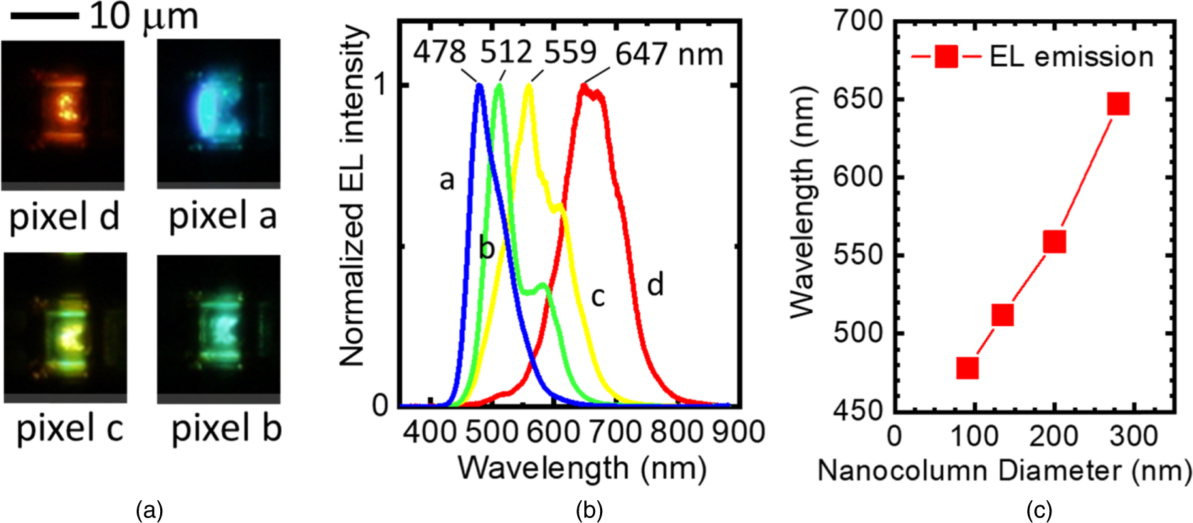 Two-dimensional multicolor (RGBY) integrated nanocolumn micro-LEDs as a ...
