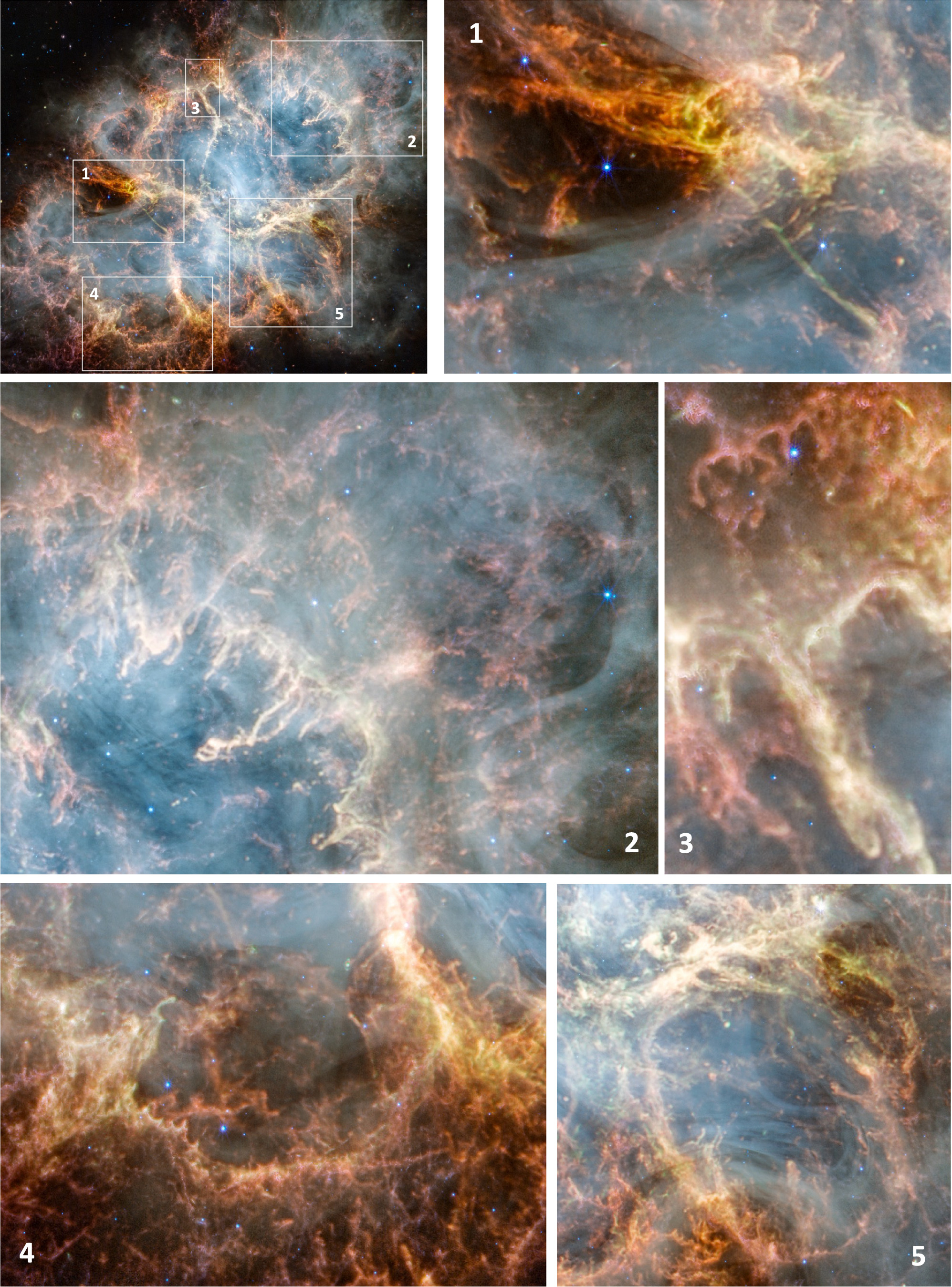 Dissecting the Crab Nebula with JWST: Pulsar Wind, Dusty Filaments, and ...