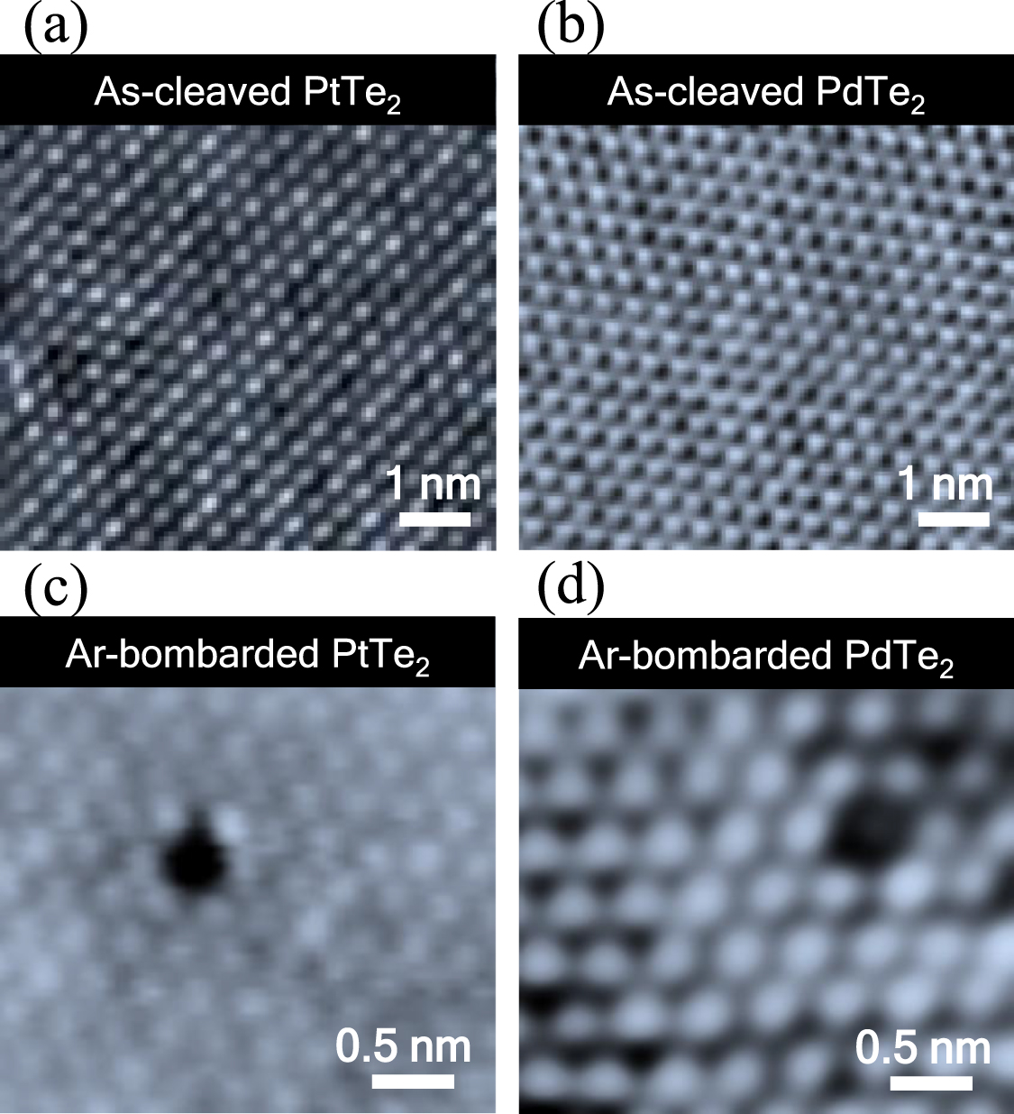 Engineering surface defects on layered PtTe2 and PdTe2 with reacting ...