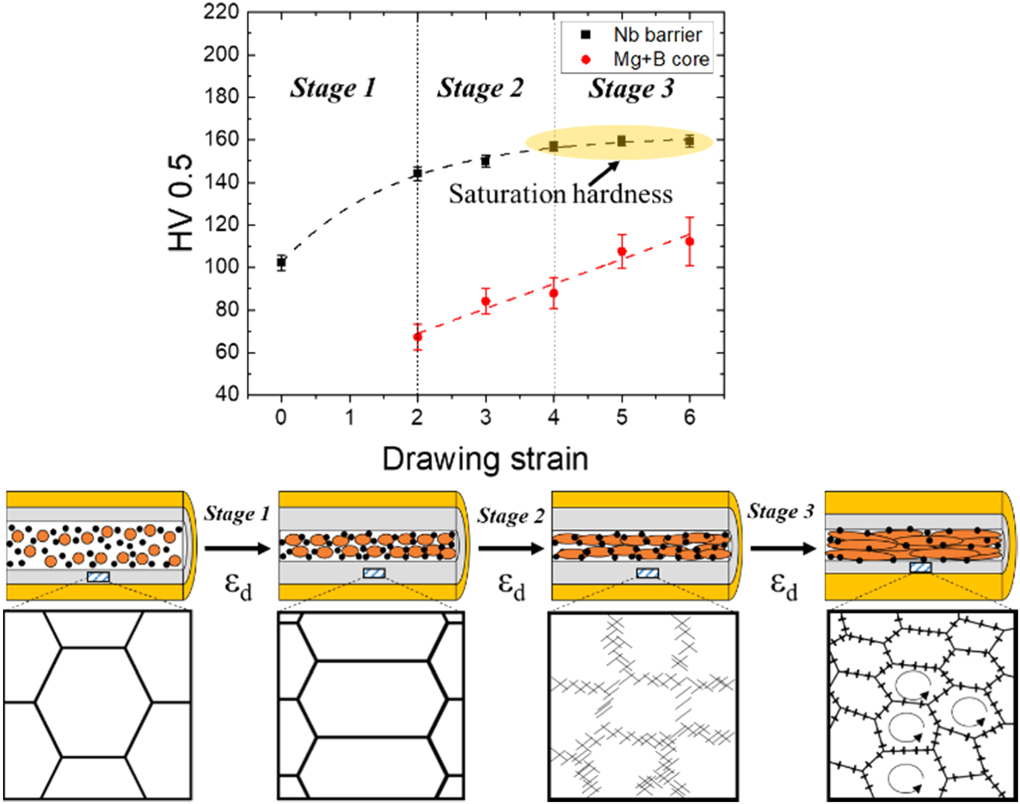 Microstructure and texture evolution of pure niobium in cold-drawn Mg+B ...