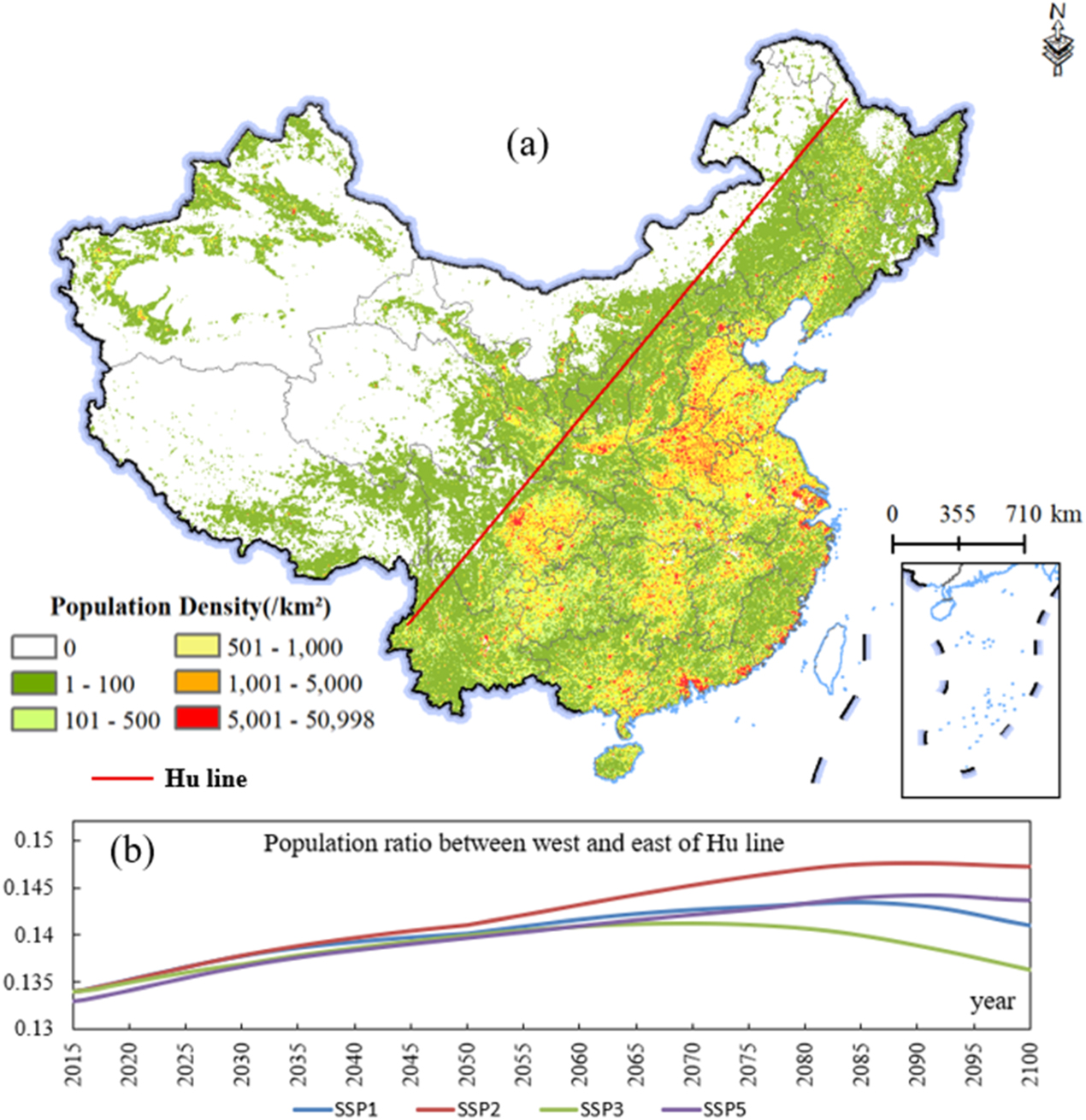Possible future movement of the Hu line based on IPCC CMIP6 scenarios ...