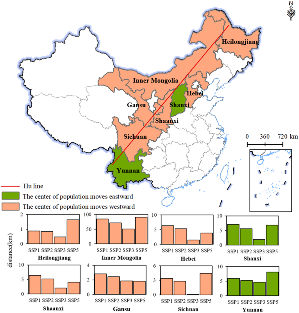 Possible future movement of the Hu line based on IPCC CMIP6 scenarios ...