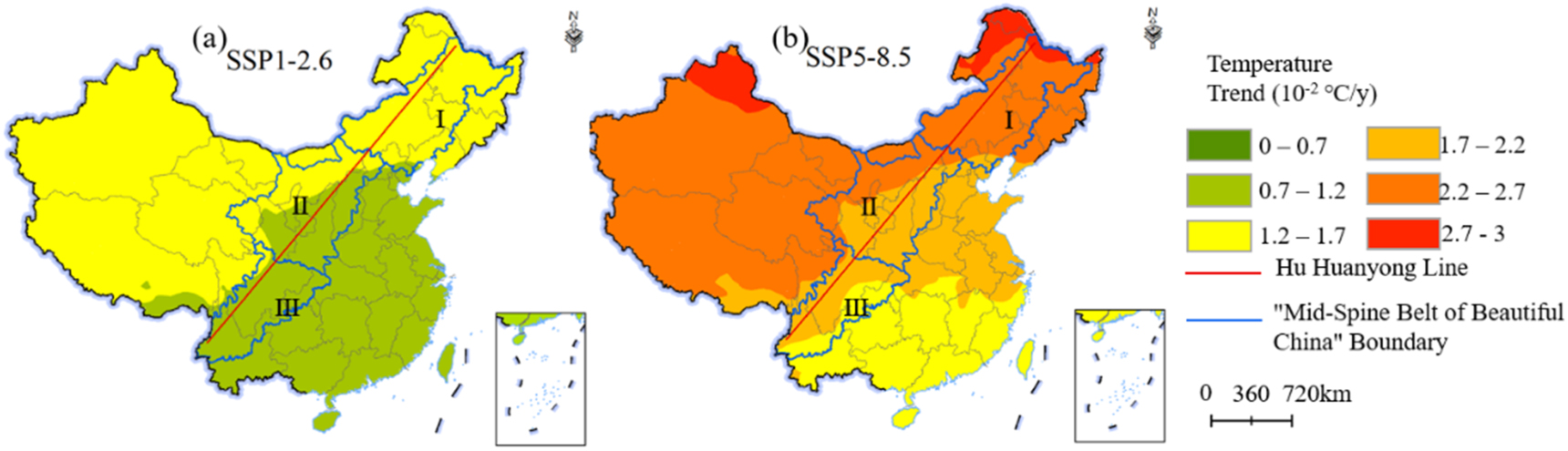 Possible future movement of the Hu line based on IPCC CMIP6 scenarios ...