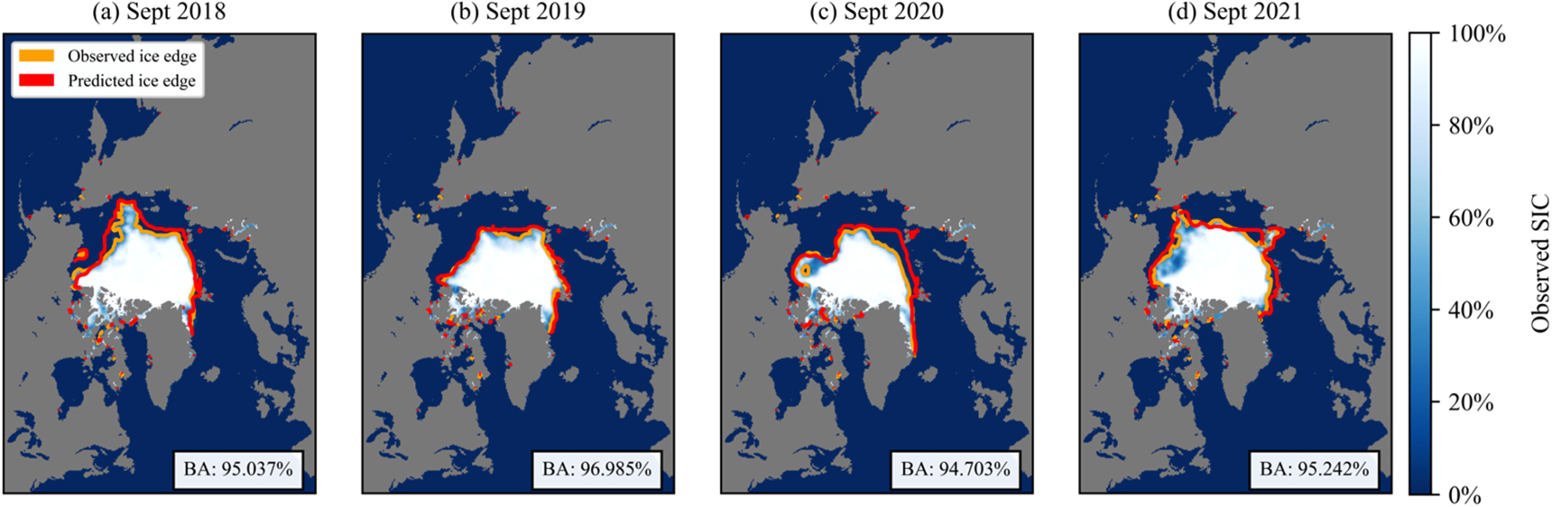 Monthly Arctic sea ice prediction based on a data-driven deep learning model - IOPscience