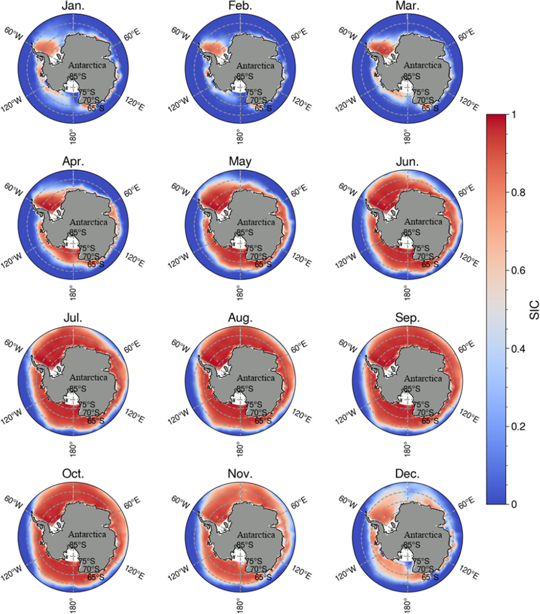 Seasonal variability of SST fronts in the southern ocean south of 60°S ...