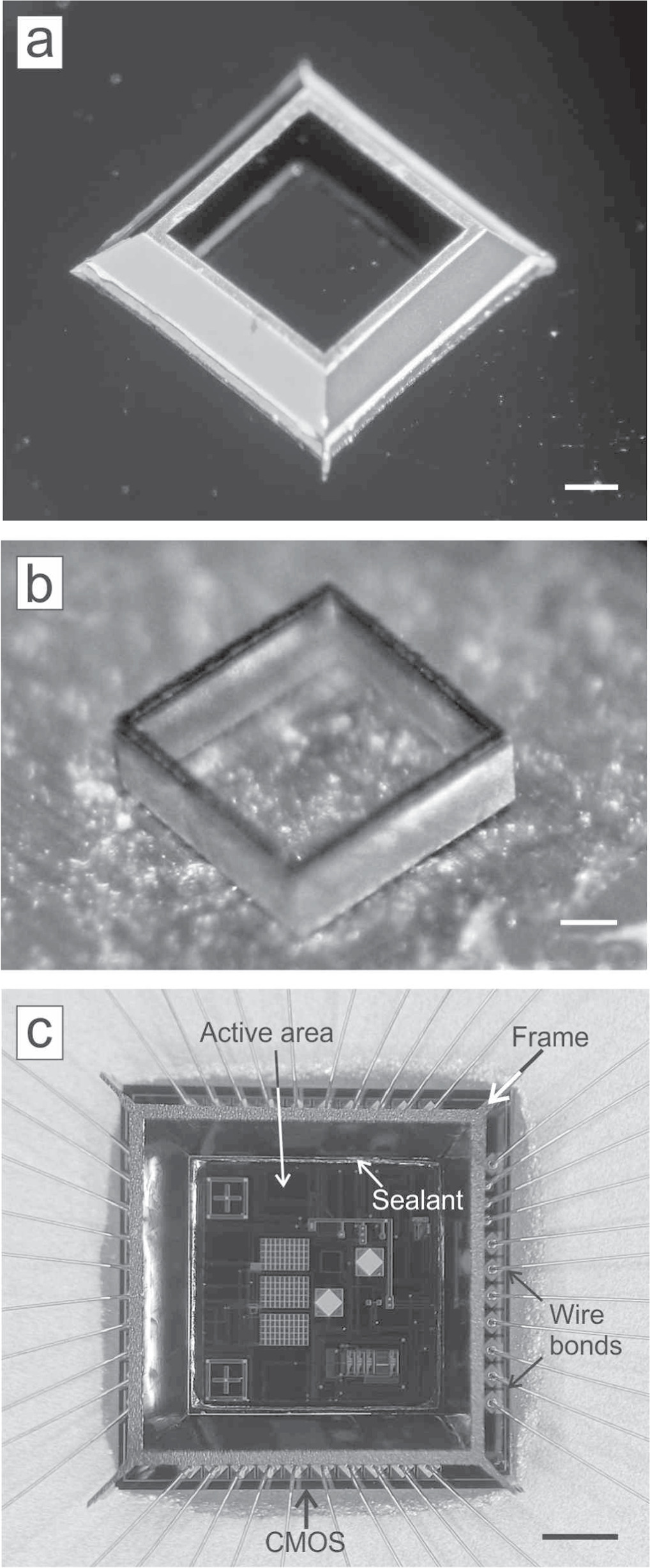 Silicon flow stop frame for encapsulation of CMOS microsensor chips by wet anisotropic etching ...