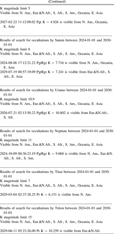 Earth-based Stellar Occultation Predictions for Jupiter, Saturn, Uranus ...