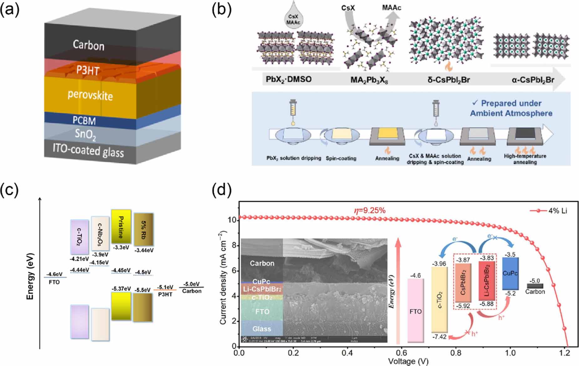 Carbon-based perovskite solar cells with electron and hole-transporting/-blocking layers ...